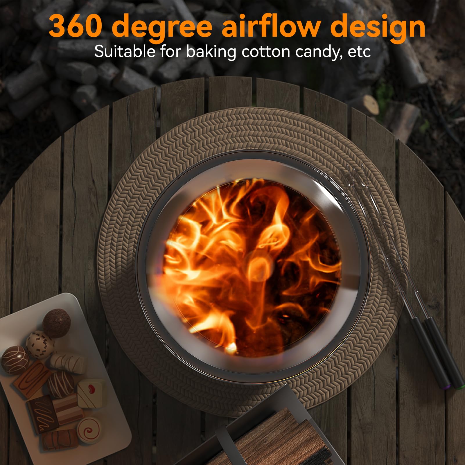 Tabletop Fire Pit, QVCQ Low Smoke Burning Mini Firepit for Outdoor, Camping, Wood Pellets Smores Fire Stove, Stainless Steel with Stands & Removable Ash Pan