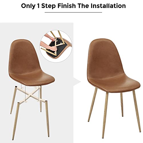GreenForest Dining Chairs Set of 4, Washable PU Fuax Leather Dining Side Chair Mid Century Modern Dining Room Chairs Comfortable Upolstered Cushion Seat with Metal Legs for Home Kitchen, Camel Brown
