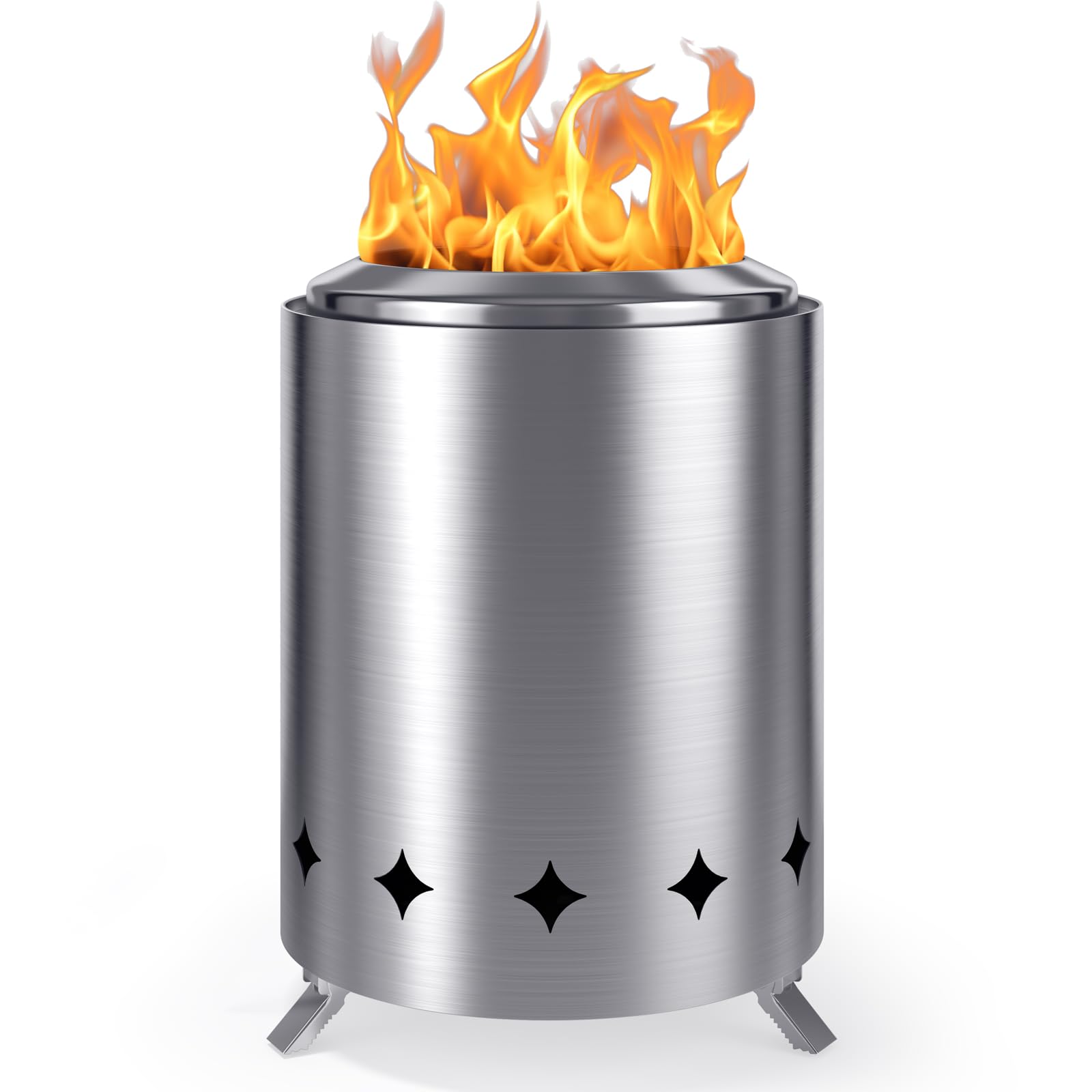 Tabletop Fire Pit, QVCQ Low Smoke Burning Mini Firepit for Outdoor, Camping, Wood Pellets Smores Fire Stove, Stainless Steel with Stands & Removable Ash Pan