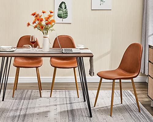 GreenForest Dining Chairs Set of 4, Washable PU Fuax Leather Dining Side Chair Mid Century Modern Dining Room Chairs Comfortable Upolstered Cushion Seat with Metal Legs for Home Kitchen, Camel Brown