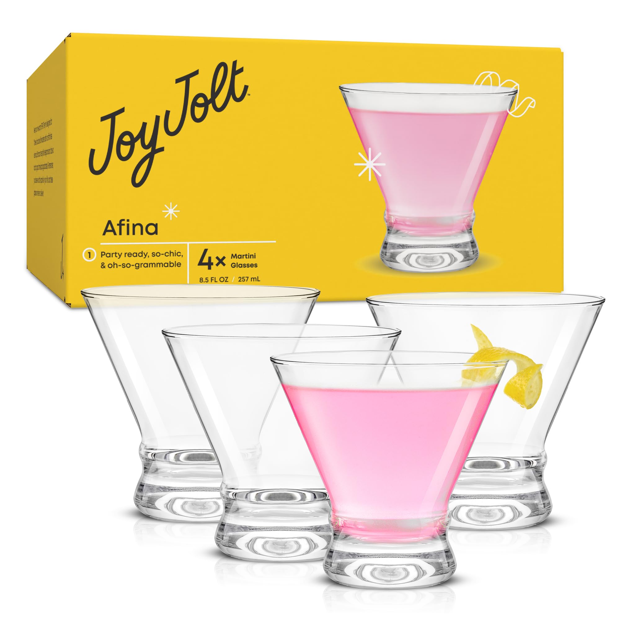 JoyJolt 4-Piece Afina Cocktail Glasses Set, Martini Glasses- 8-Ounces