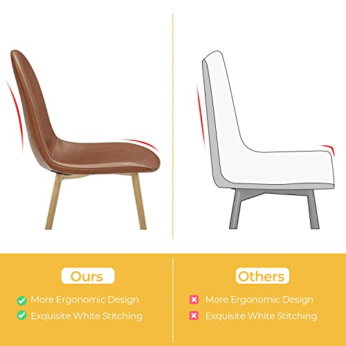 GreenForest Dining Chairs Set of 4, Washable PU Fuax Leather Dining Side Chair Mid Century Modern Dining Room Chairs Comfortable Upolstered Cushion Seat with Metal Legs for Home Kitchen, Camel Brown