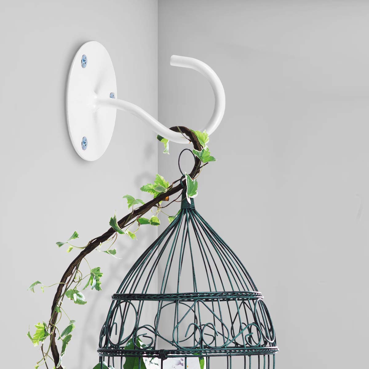 Yzerel Ceiling Hooks for Hanging Plants - Metal Plant Bracket Iron Wall Mount Lanterns Hangers for Hanging Bird Feeders, Lanterns, Wind Chimes, Planters, Outdoor Decoration Hooks(2pack) (White)