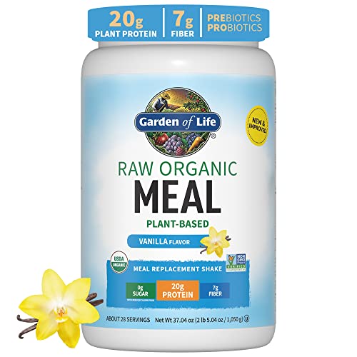 Tasty Organic Vanilla Meal Replacement Shake Vegan - Garden of Life - 20g Complete Plant Based Protein, Greens, Digestive Enzymes, Pro & Prebiotics for Easy Digestion ā Non-GMO, Gluten-Free, 2.3 LB,Packaging may vary