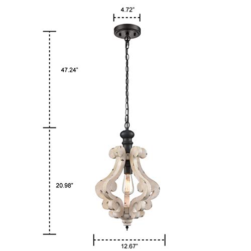 CLAXY Wooden Pendant Light Distressing Off-White Finish Farmhouse Chandelier