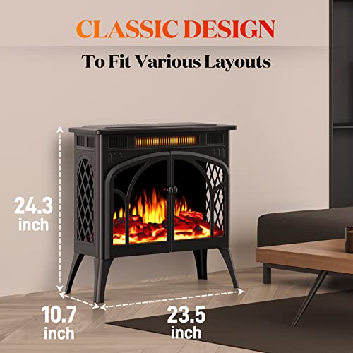 Rintuf Electric Fireplace Heater, 1500W Infrared Fireplace Stove with 3D Flame Effect, 5100BTU Electric Fireplace with Remote Control, Ideal for Indoor Outdoor Home Use