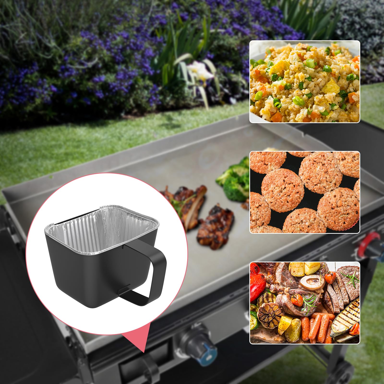 BMMXBI 10-Pack Grill Grease Cup Liners for Pit Boss 2/3/4 Burner Gas Griddles Disposable Aluminum Pans Liners Compatible with Country Smoker 4 B and Blue Rhino Razor GGC1643M GGC1643L GGC2241L Grill