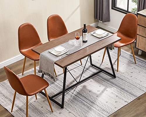 GreenForest Dining Chairs Set of 4, Washable PU Fuax Leather Dining Side Chair Mid Century Modern Dining Room Chairs Comfortable Upolstered Cushion Seat with Metal Legs for Home Kitchen, Camel Brown