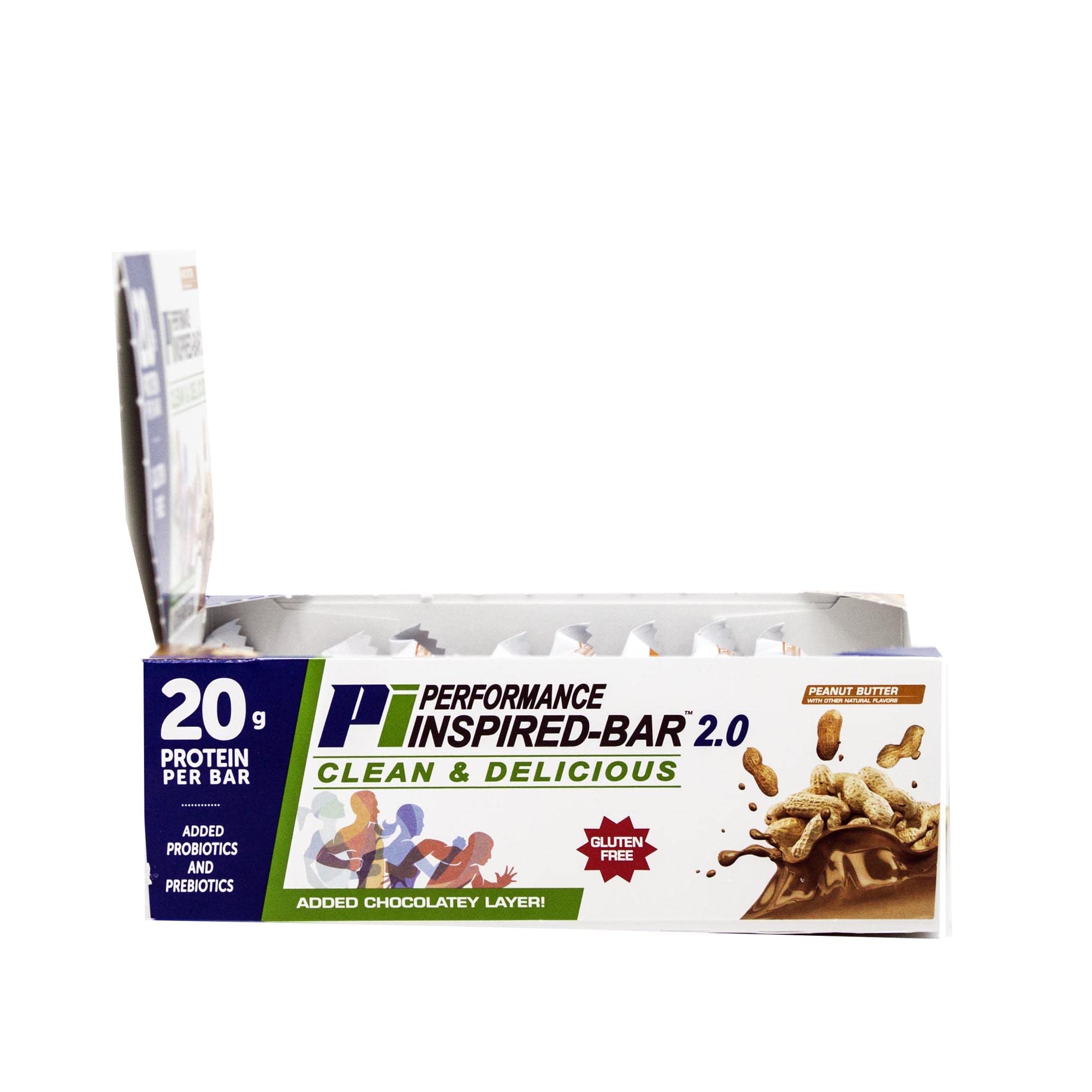 Performance Inspired Nutrition Protein Bar 2.0 – 20G Protein, 6G Fiber, 4G MCTs, 1 Billion CFU Probiotics – Gluten-Free – Peanut Butter Flavor – 12 Count
