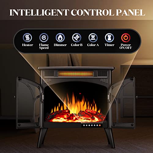 Rintuf Electric Fireplace Heater, 1500W Infrared Fireplace Stove with 3D Flame Effect, 5100BTU Electric Fireplace with Remote Control, Ideal for Indoor Outdoor Home Use