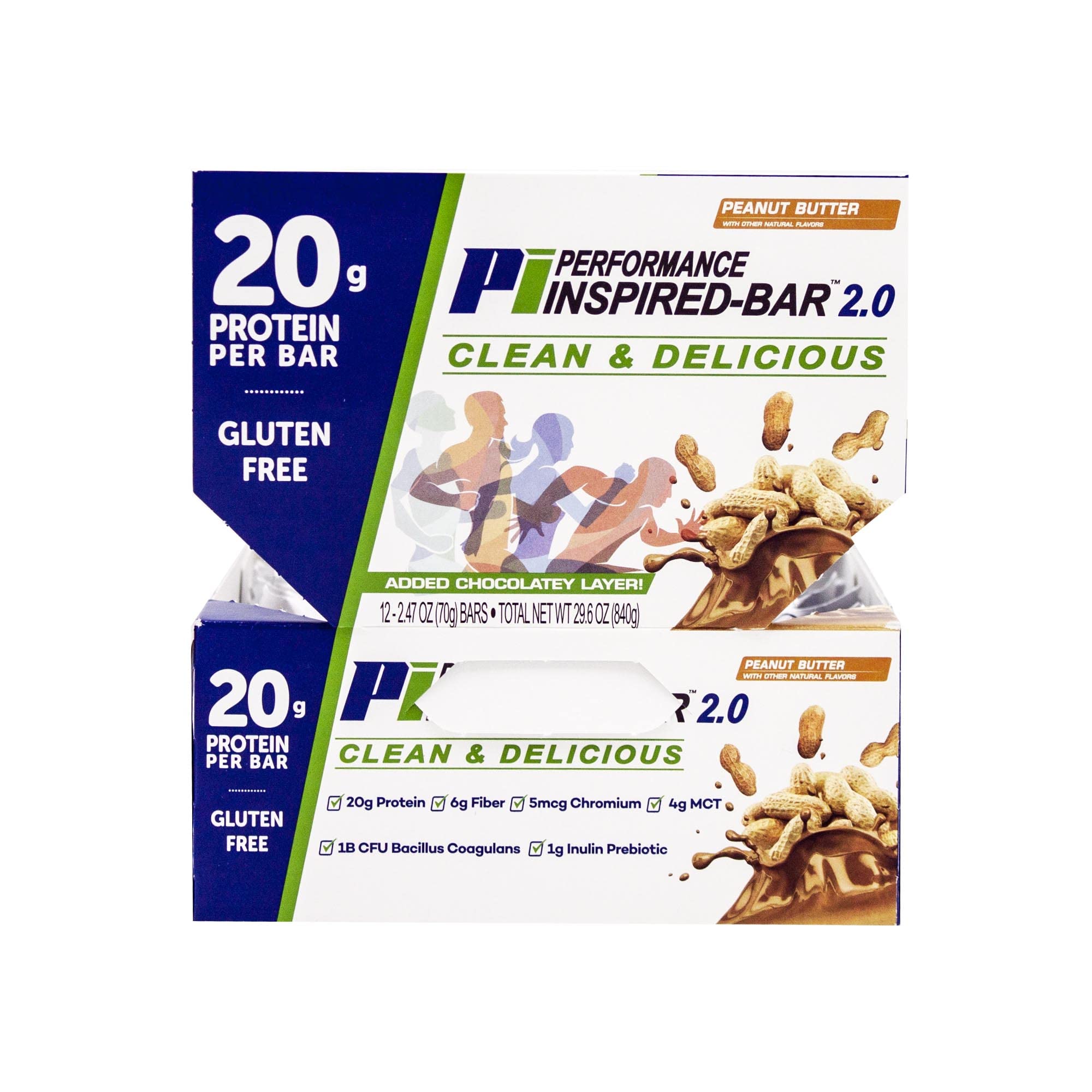 Performance Inspired Nutrition Protein Bar 2.0 – 20G Protein, 6G Fiber, 4G MCTs, 1 Billion CFU Probiotics – Gluten-Free – Peanut Butter Flavor – 12 Count
