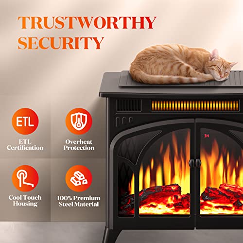 Rintuf Electric Fireplace Heater, 1500W Infrared Fireplace Stove with 3D Flame Effect, 5100BTU Electric Fireplace with Remote Control, Ideal for Indoor Outdoor Home Use