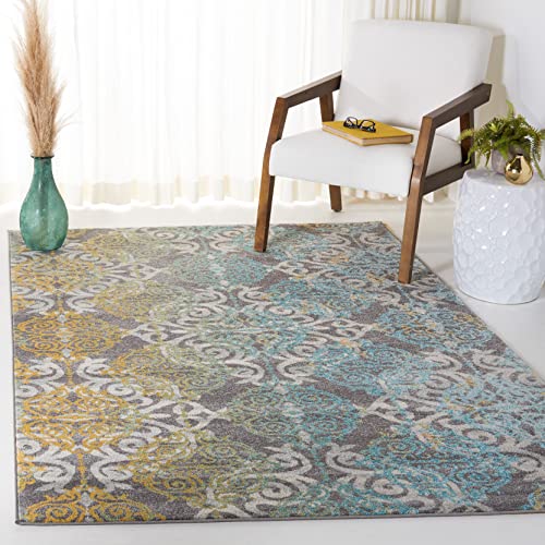 SAFAVIEH Evoke Collection 3' x 5' Grey/Ivory EVK230D Medallion Damask Non-Shedding Living Room Bedroom Accent Rug