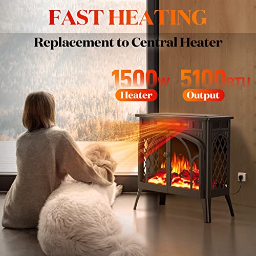 Rintuf Electric Fireplace Heater, 1500W Infrared Fireplace Stove with 3D Flame Effect, 5100BTU Electric Fireplace with Remote Control, Ideal for Indoor Outdoor Home Use