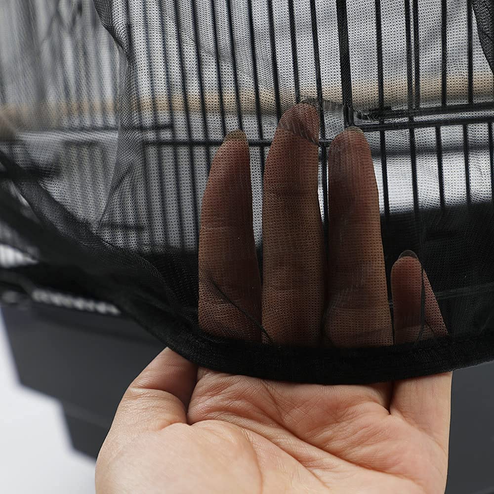 BSBMIEQM Universal Bird Cage Seed Catcher,Seed Catcher Guard Net Cover,Parrot Nylon Mesh Net Cover,Soft Airy Cage Net Stretchy Skirt for Round Square Cages (Circumference 74 inch to 118 inch,Black)…