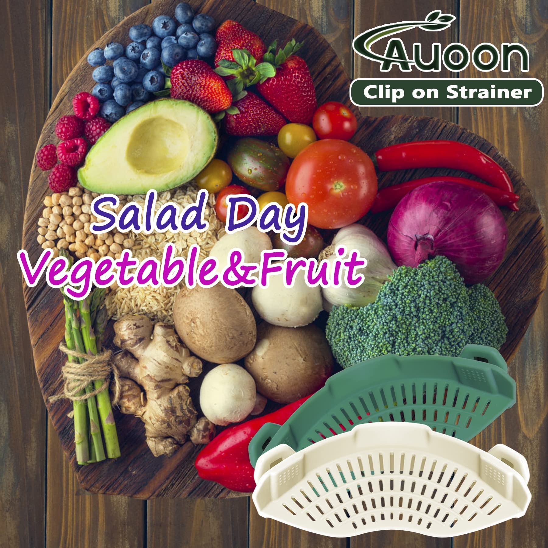AUOON Clip On Strainer Silicone for All Pots and Pans, Pasta Strainer Clip on Food Strainer for Meat Vegetables Fruit Silicone Kitchen Colander (White)