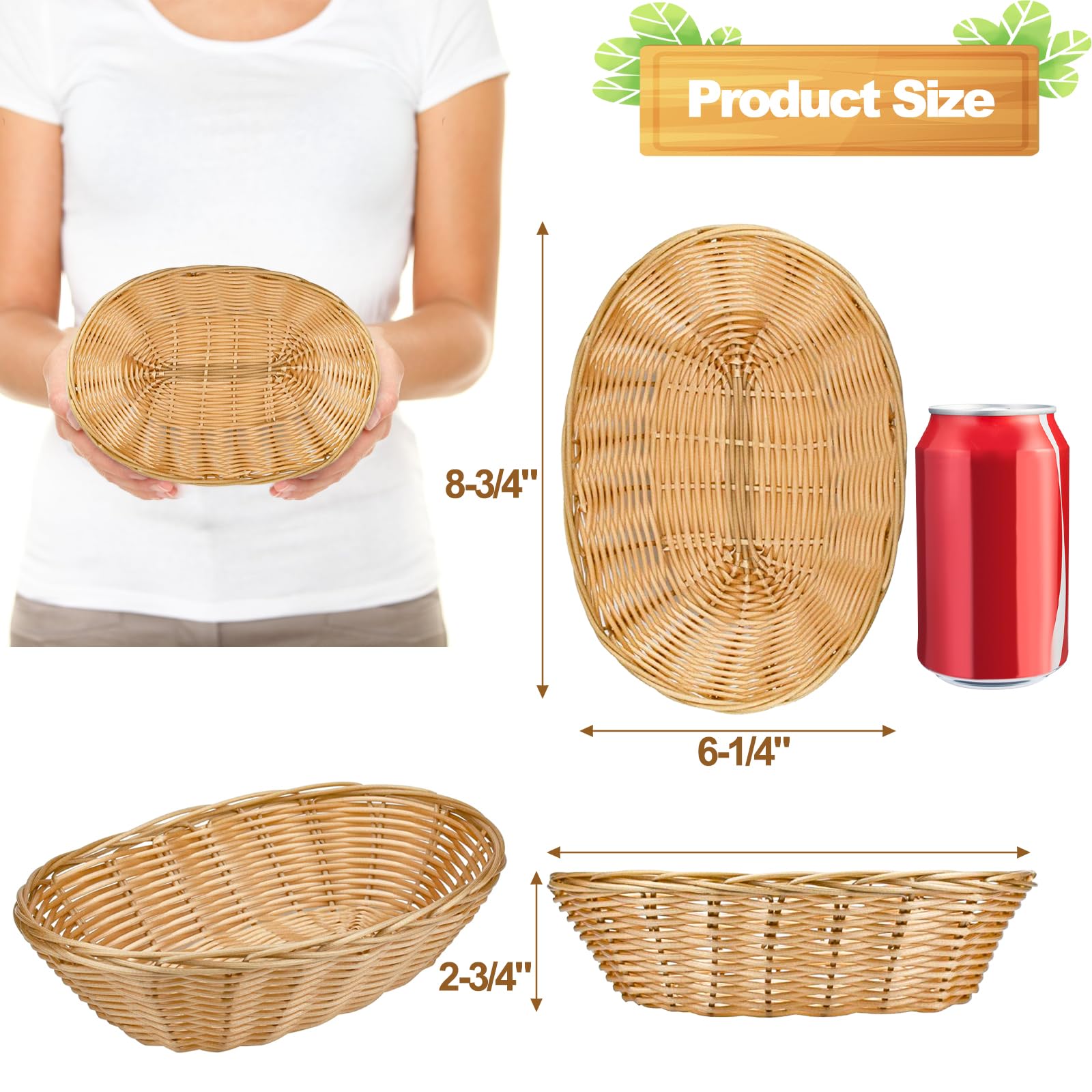 Yesland 16 Pack Plastic Oval Basket, Food Storage Basket & Fruit Basket, 8-3/4 x 6-1/4 x 2-3/4 Inches Basket Bin for Kitchen, Restaurant, Centerpiece Display