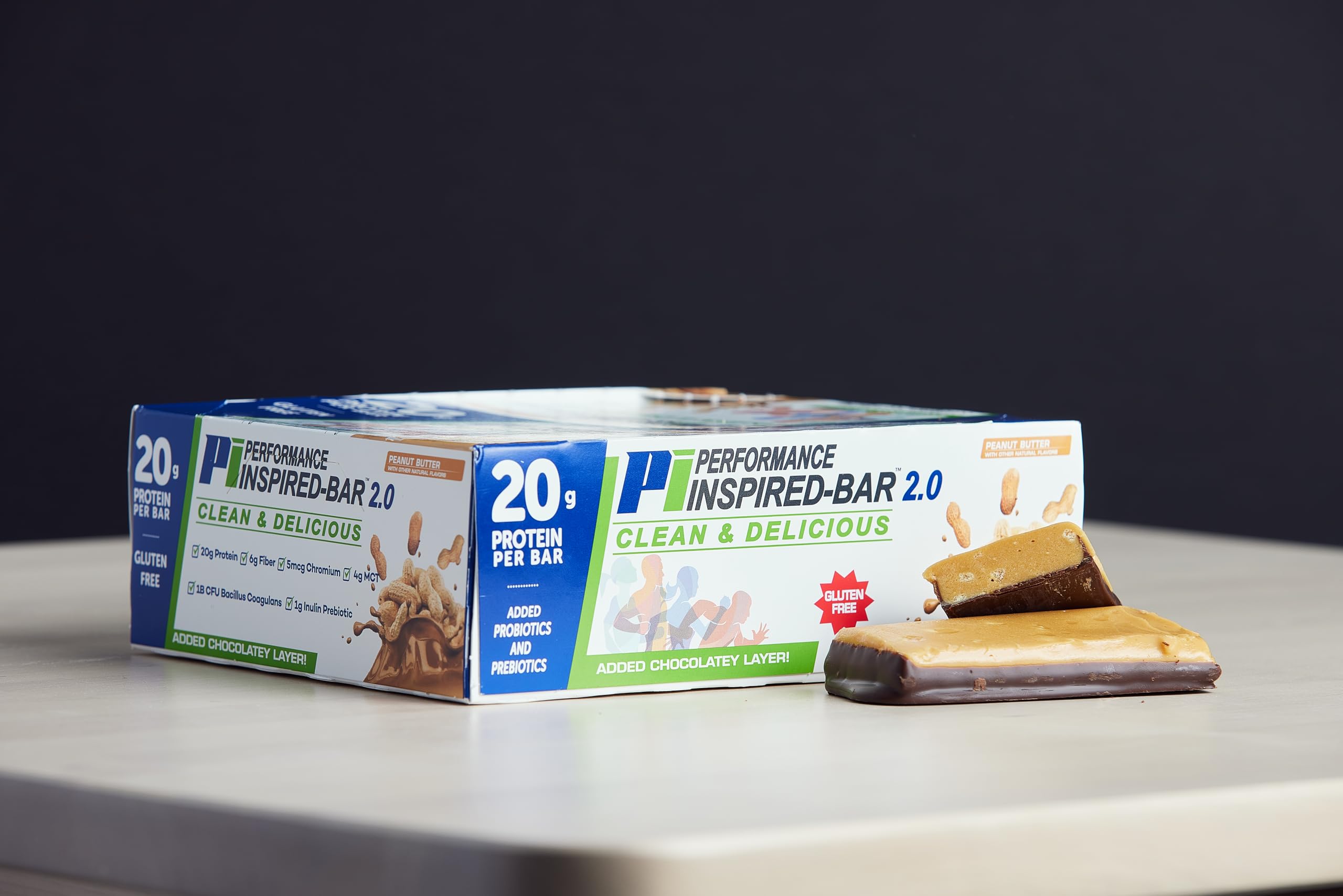 Performance Inspired Nutrition Protein Bar 2.0 – 20G Protein, 6G Fiber, 4G MCTs, 1 Billion CFU Probiotics – Gluten-Free – Peanut Butter Flavor – 12 Count