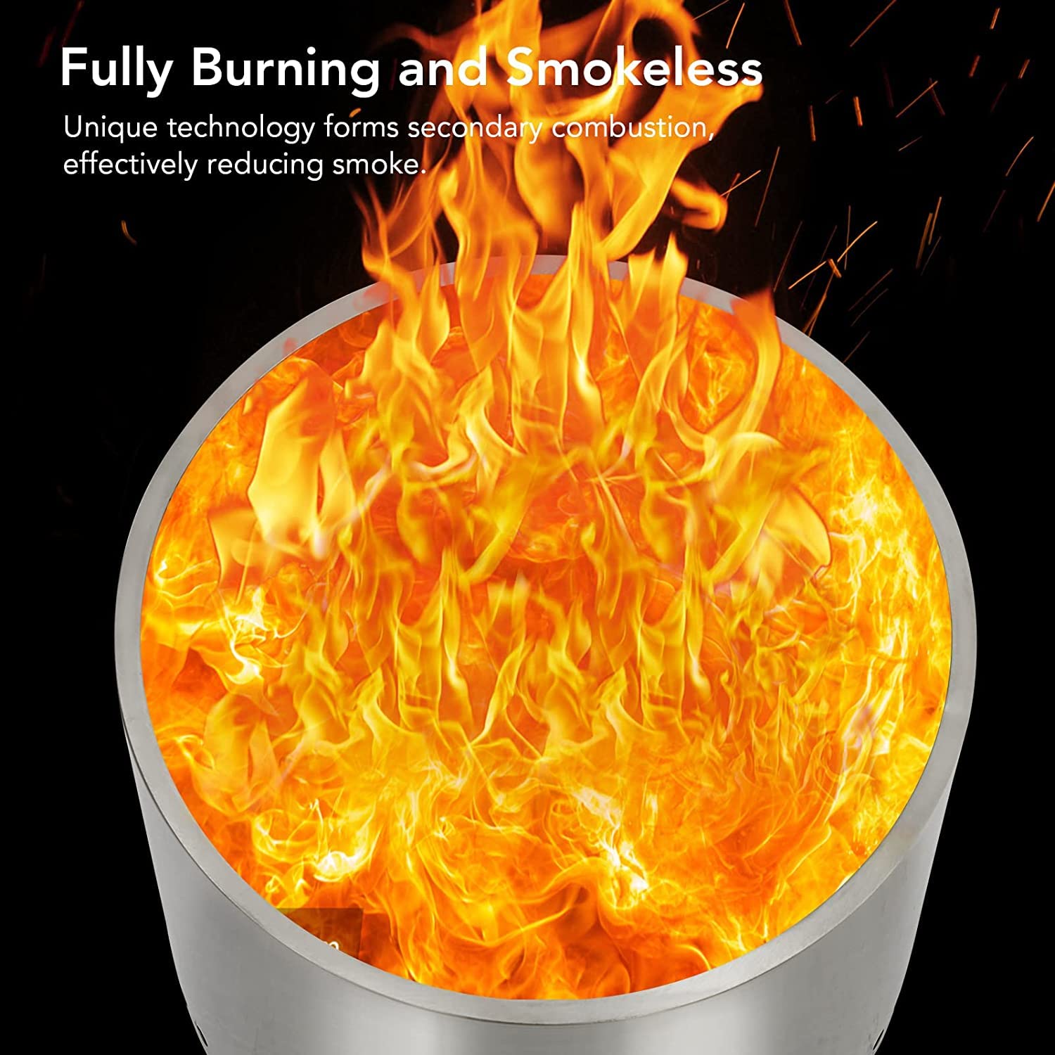 16.5" Smokeless Fire Pit with Air Switch, Wood Burning Portable Stainless Steel Outdoor Firepit with Removable Stand and Ash Pan, Ideal for Camping for Backyard Patio and Picnic, H: 11.5 in, 13.22 lbs
