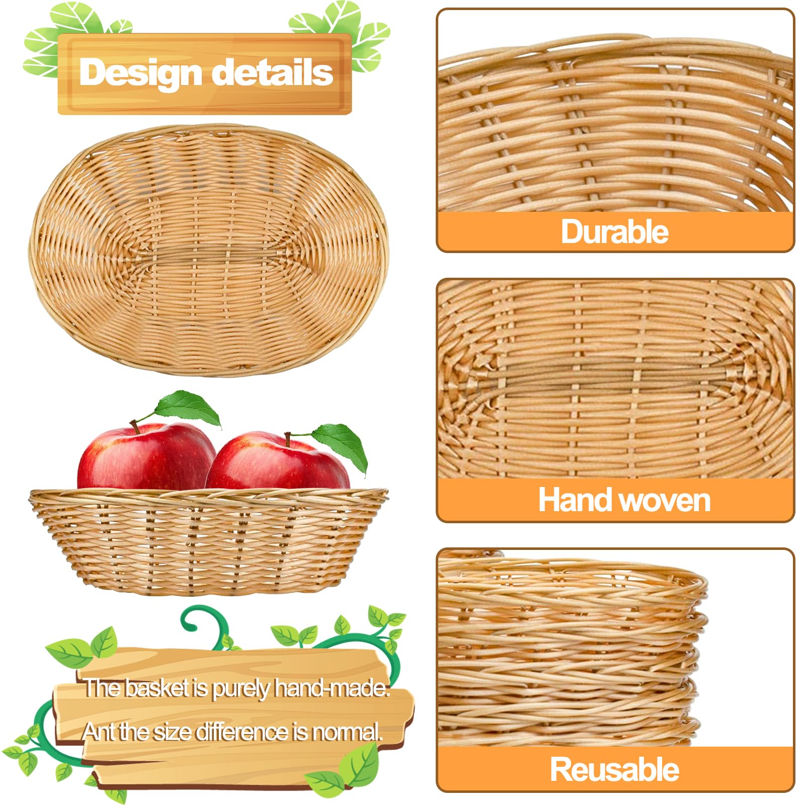 Yesland 16 Pack Plastic Oval Basket, Food Storage Basket & Fruit Basket, 8-3/4 x 6-1/4 x 2-3/4 Inches Basket Bin for Kitchen, Restaurant, Centerpiece Display