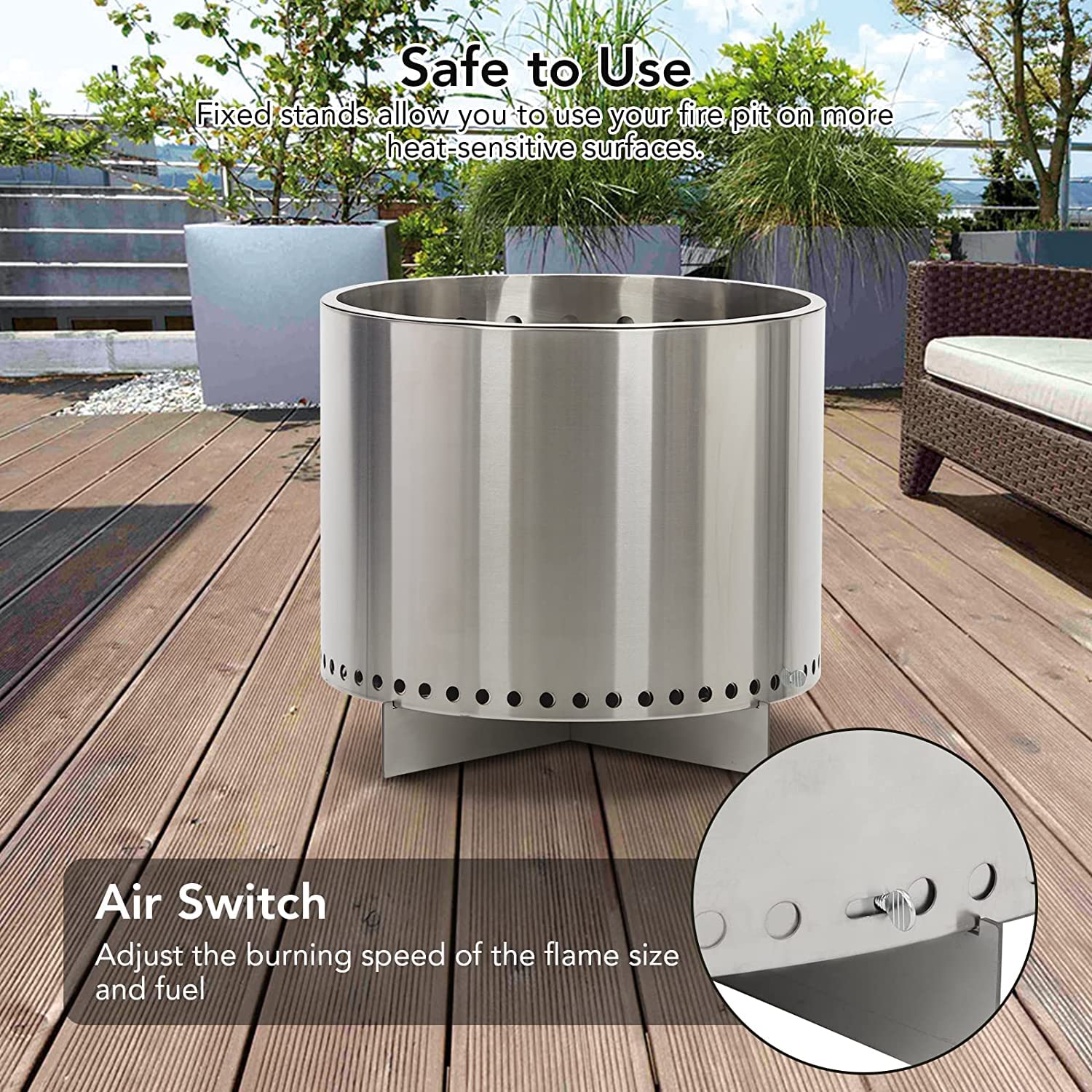 16.5" Smokeless Fire Pit with Air Switch, Wood Burning Portable Stainless Steel Outdoor Firepit with Removable Stand and Ash Pan, Ideal for Camping for Backyard Patio and Picnic, H: 11.5 in, 13.22 lbs