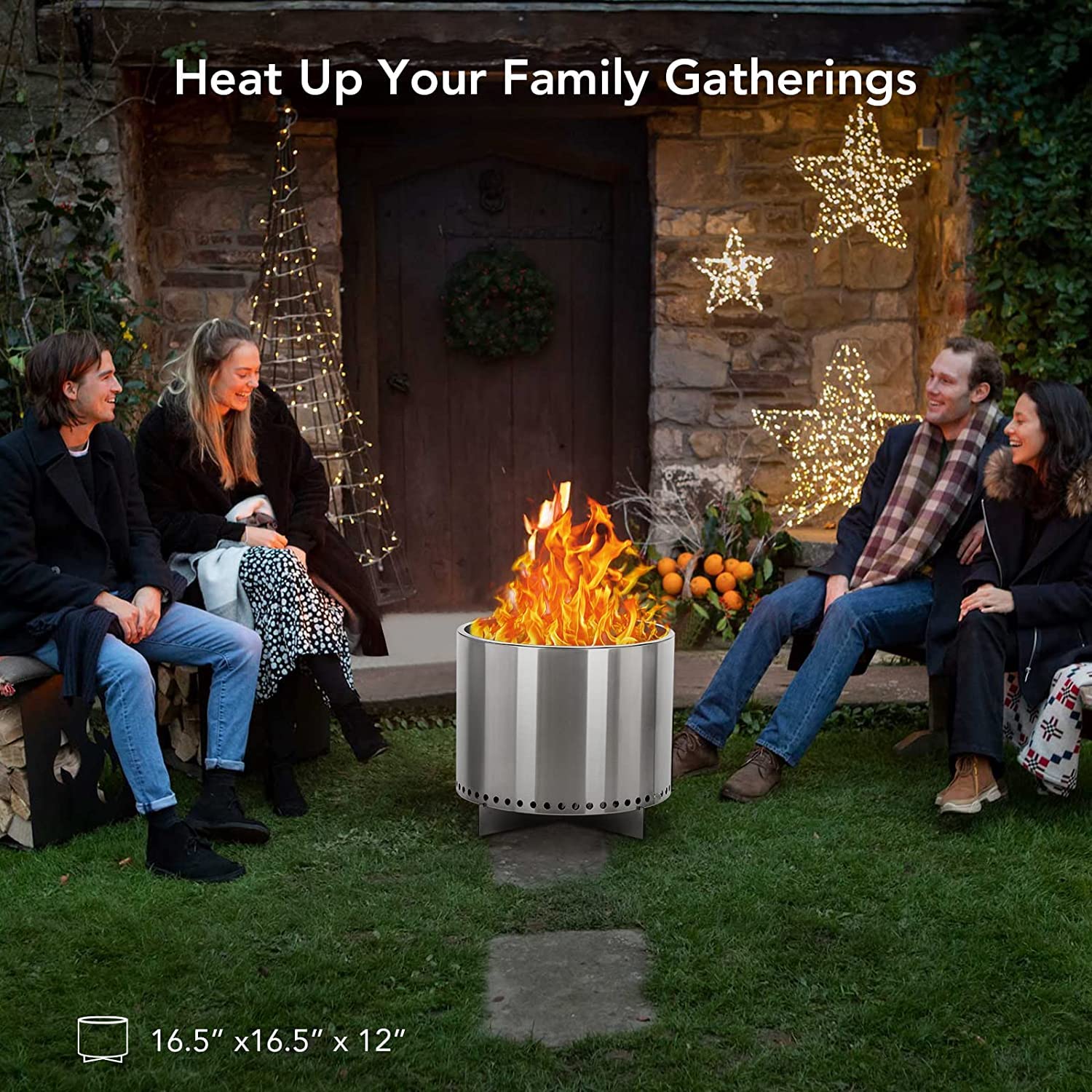16.5" Smokeless Fire Pit with Air Switch, Wood Burning Portable Stainless Steel Outdoor Firepit with Removable Stand and Ash Pan, Ideal for Camping for Backyard Patio and Picnic, H: 11.5 in, 13.22 lbs