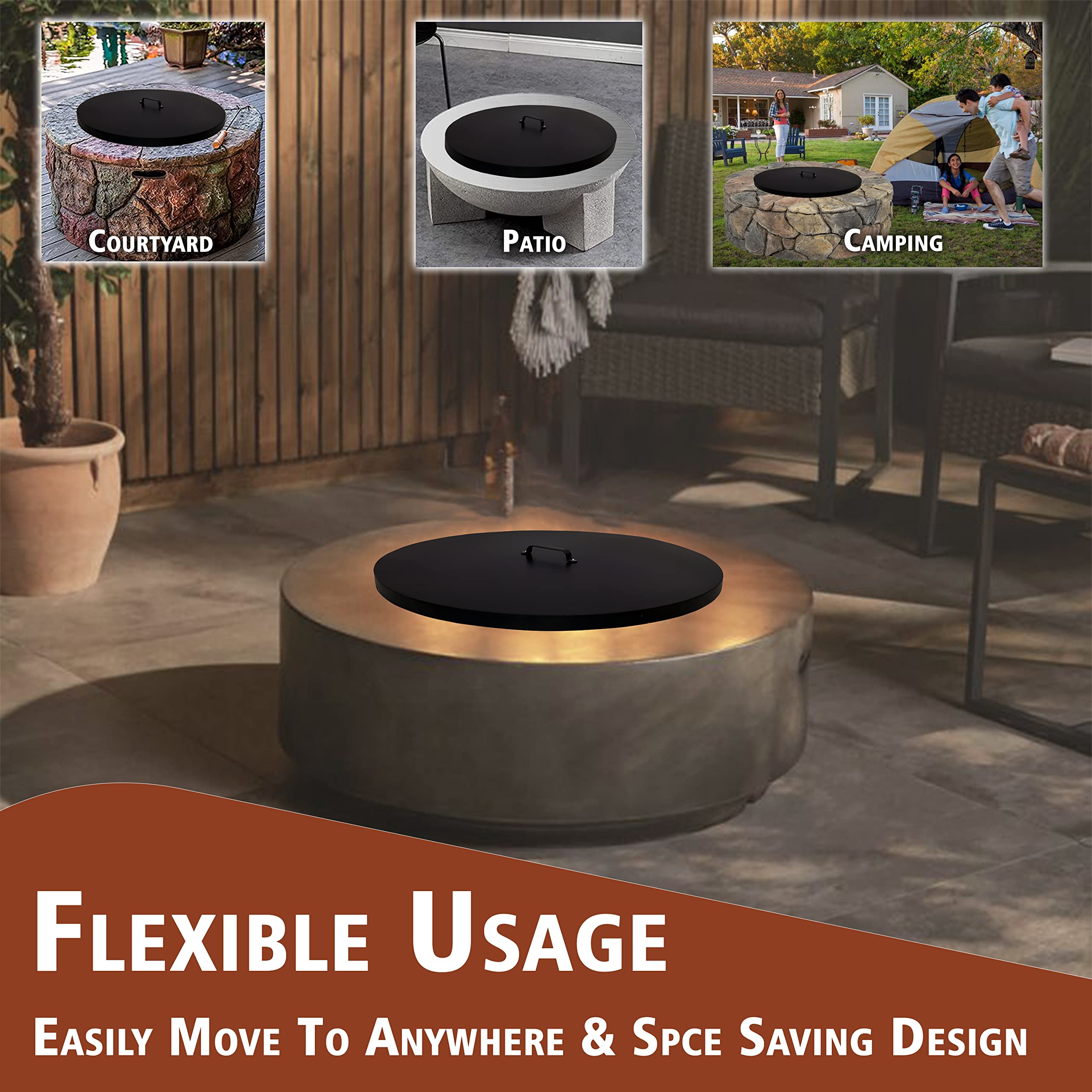 SIMOND STORE - Fire Pit Lid Round - Fire Pit Snuffer Lid 22 inch Diameter, Drop-in Burner Fire Pit Pan Lid- 1.5 mm Thickness- Grill Fire Ring Lid with Handle