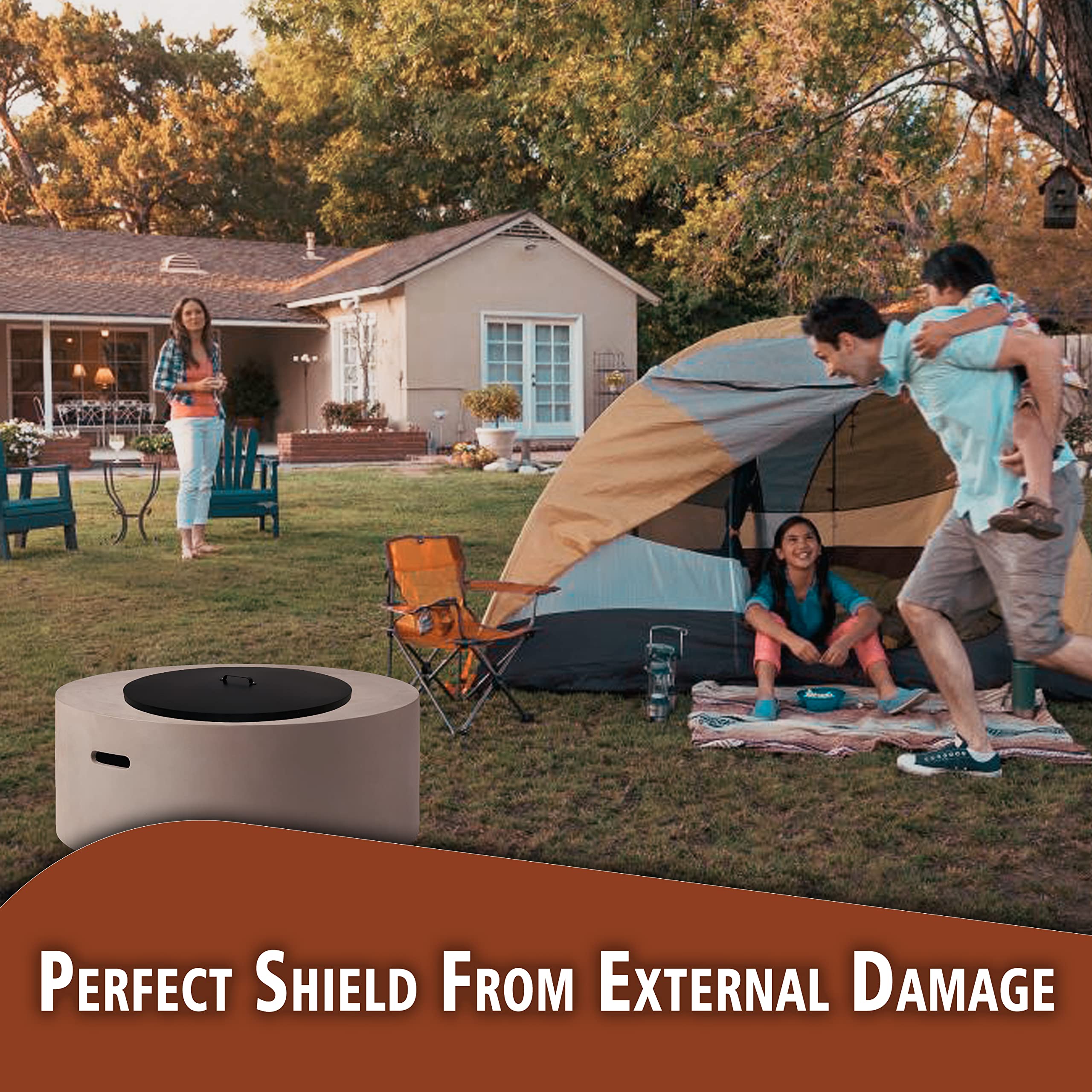 SIMOND STORE - Fire Pit Lid Round - Fire Pit Snuffer Lid 22 inch Diameter, Drop-in Burner Fire Pit Pan Lid- 1.5 mm Thickness- Grill Fire Ring Lid with Handle