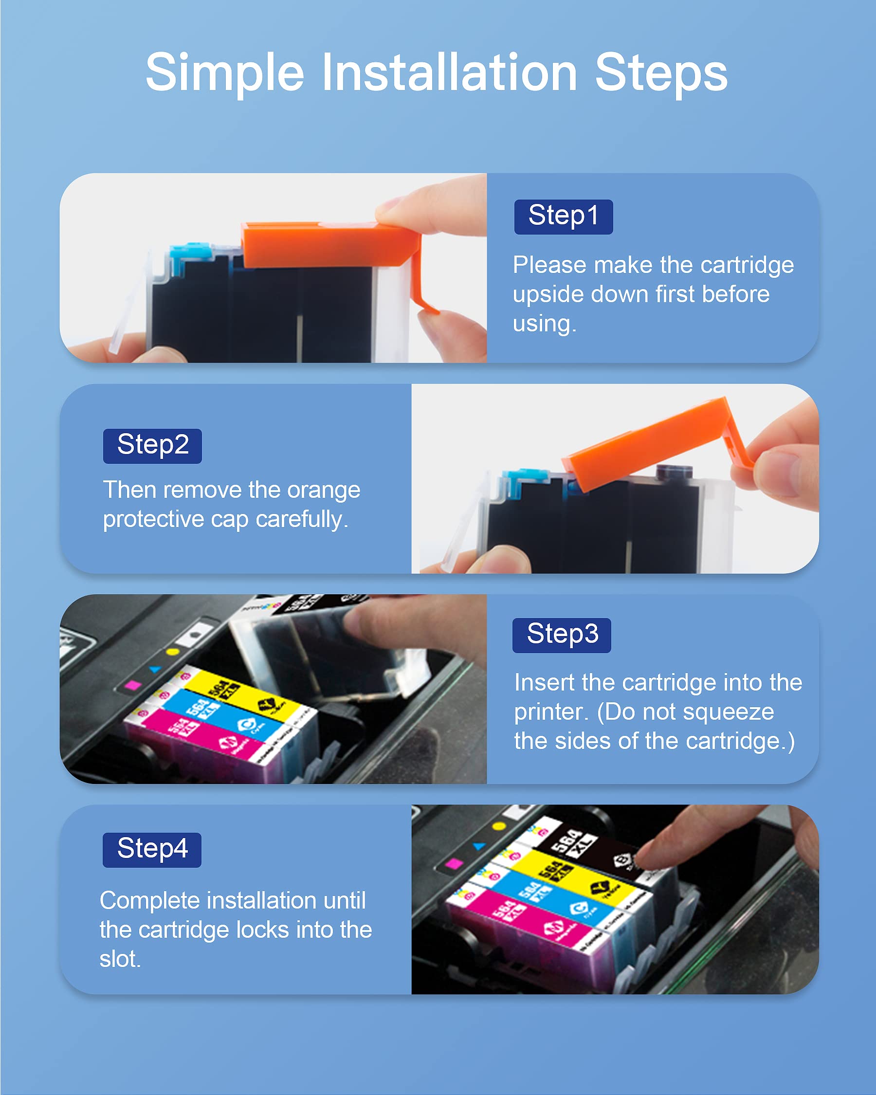 GPC Image Compatible Ink Cartridge Replacement for HP 564XL 564 XL Compatible with DeskJet 3520 3522 Officejet 4620 Photosmart 5520 6510 7520 7525 Printer Tray (4 Black)