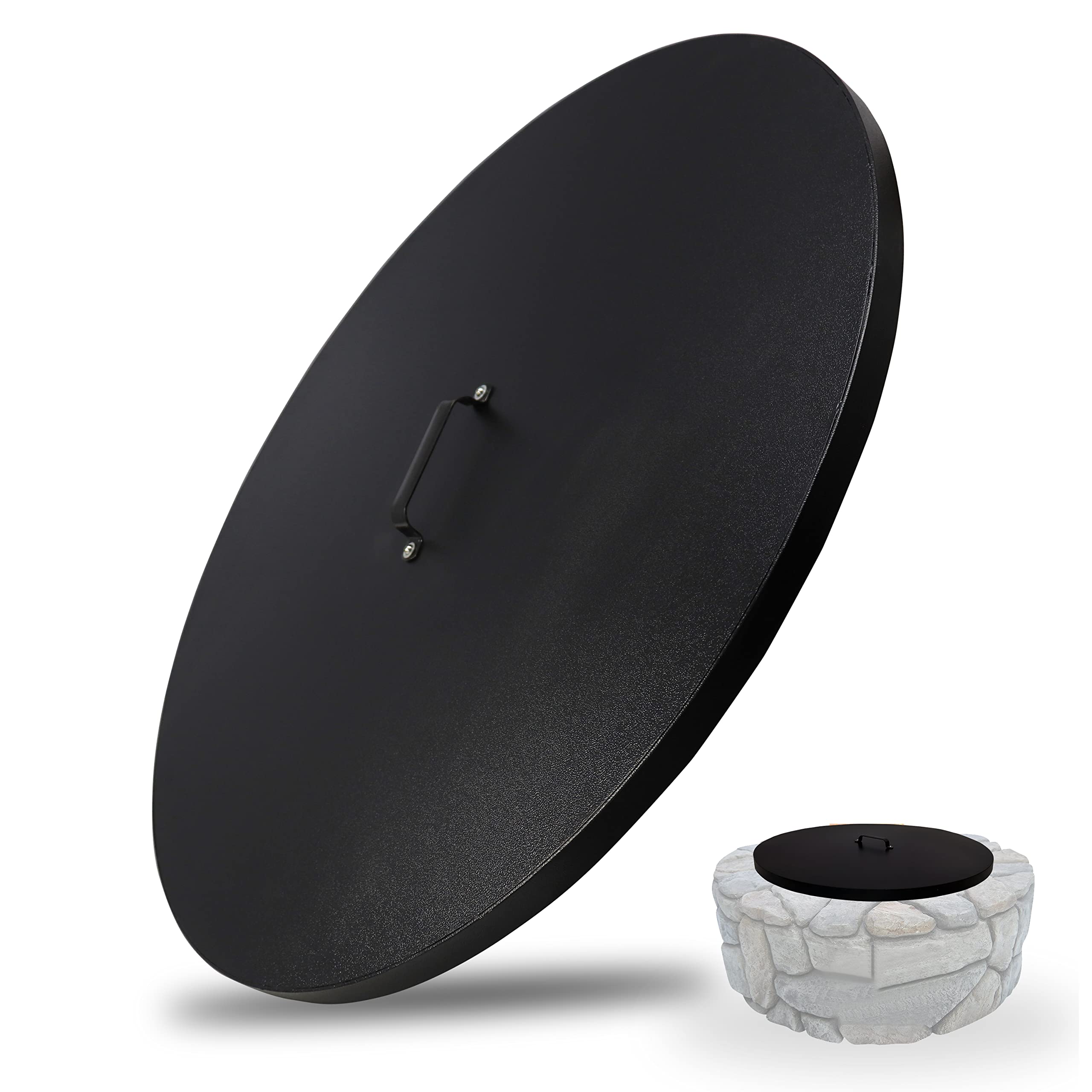 SIMOND STORE - Fire Pit Lid Round - Fire Pit Snuffer Lid 22 inch Diameter, Drop-in Burner Fire Pit Pan Lid- 1.5 mm Thickness- Grill Fire Ring Lid with Handle