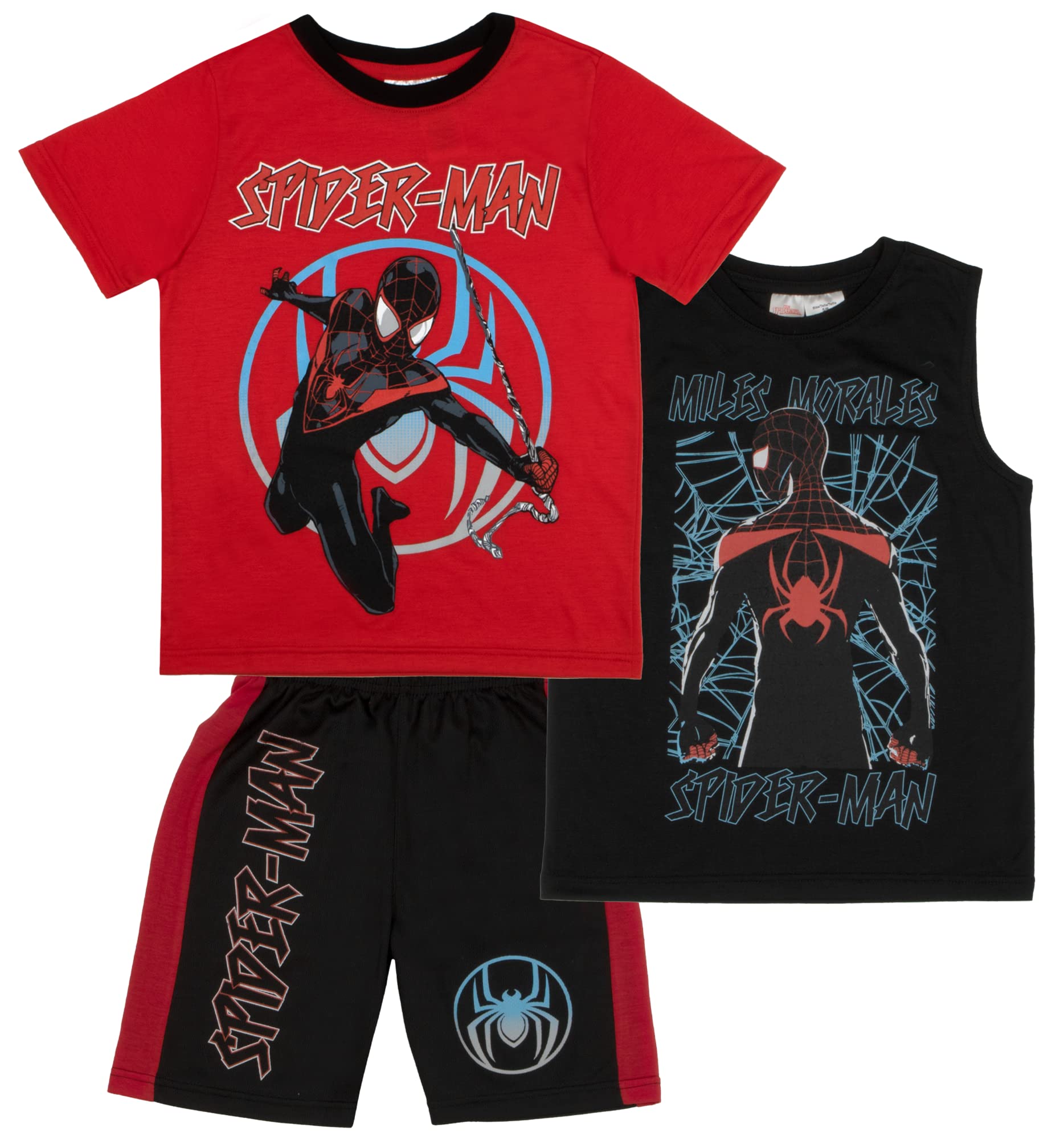 Marvel Avengers Boys Superhero Short Sleeve T-Shirt, Tank Top and Mesh Shorts Set (Miles Morales, 4)