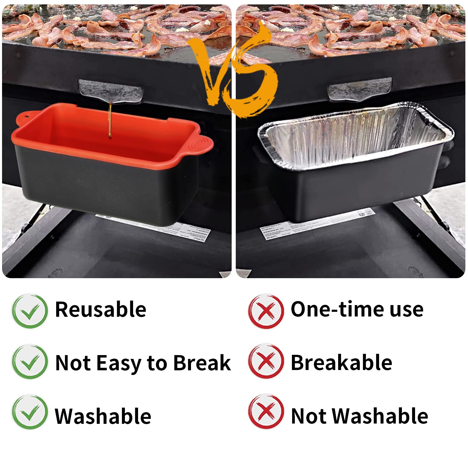 BSARTE Silicone Drip Pans Compatible with Blackstone Grills 36 Inch / 30 Inch / 28 Inch / 22 Inch / 17 Inch Griddle l Rear Grease Cup Liners l Heavy-Duty Reusable Silicone Grease Tray Liners - 1 Pack