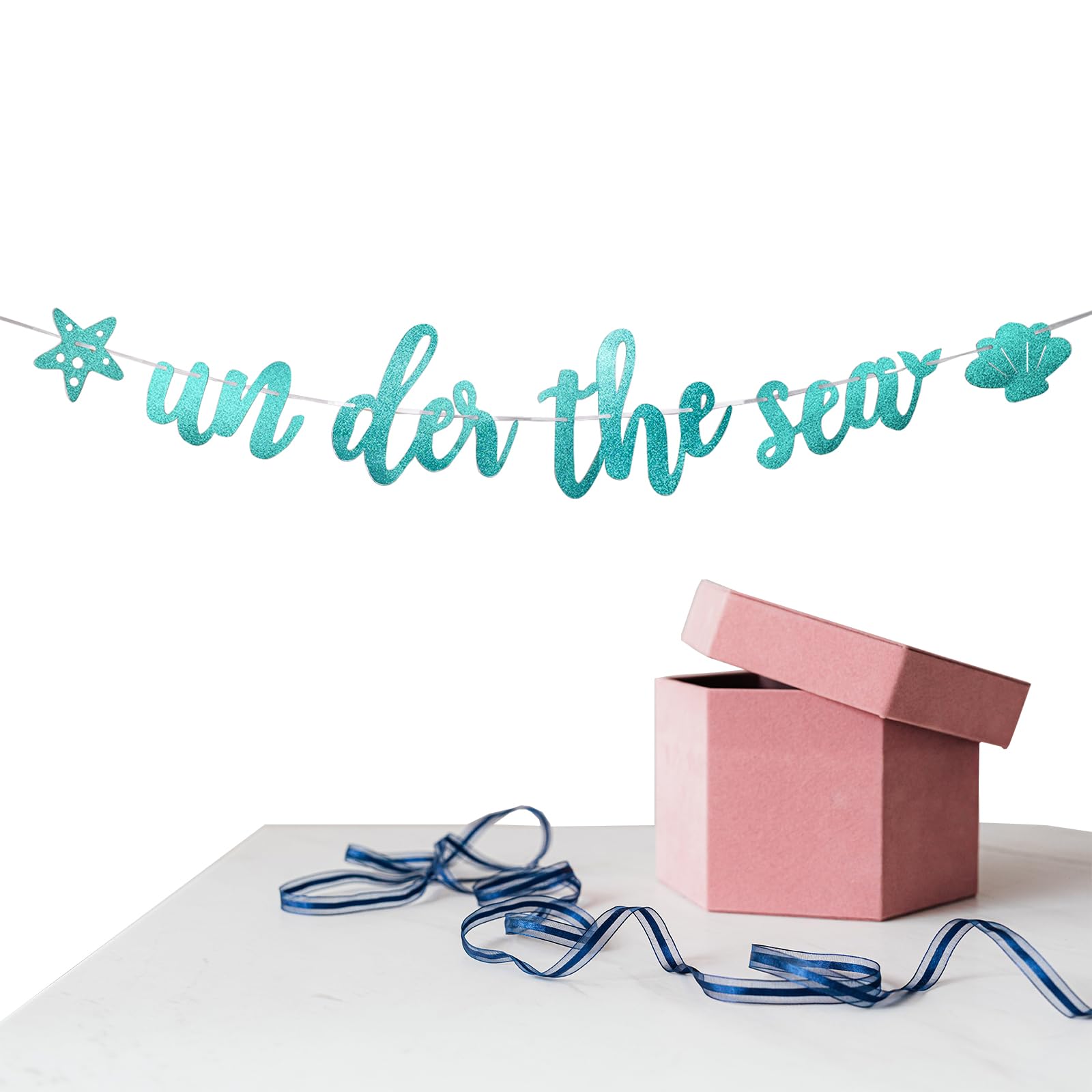 Zotemo Under the Sea Banner Blue Glitter Hanging Garland for Kids Mermaid Theme Birthday Party and Baby Shower Decorations
