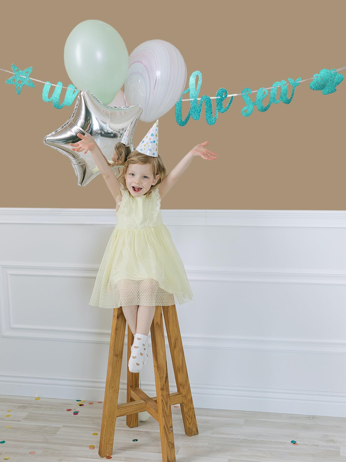 Zotemo Under the Sea Banner Blue Glitter Hanging Garland for Kids Mermaid Theme Birthday Party and Baby Shower Decorations