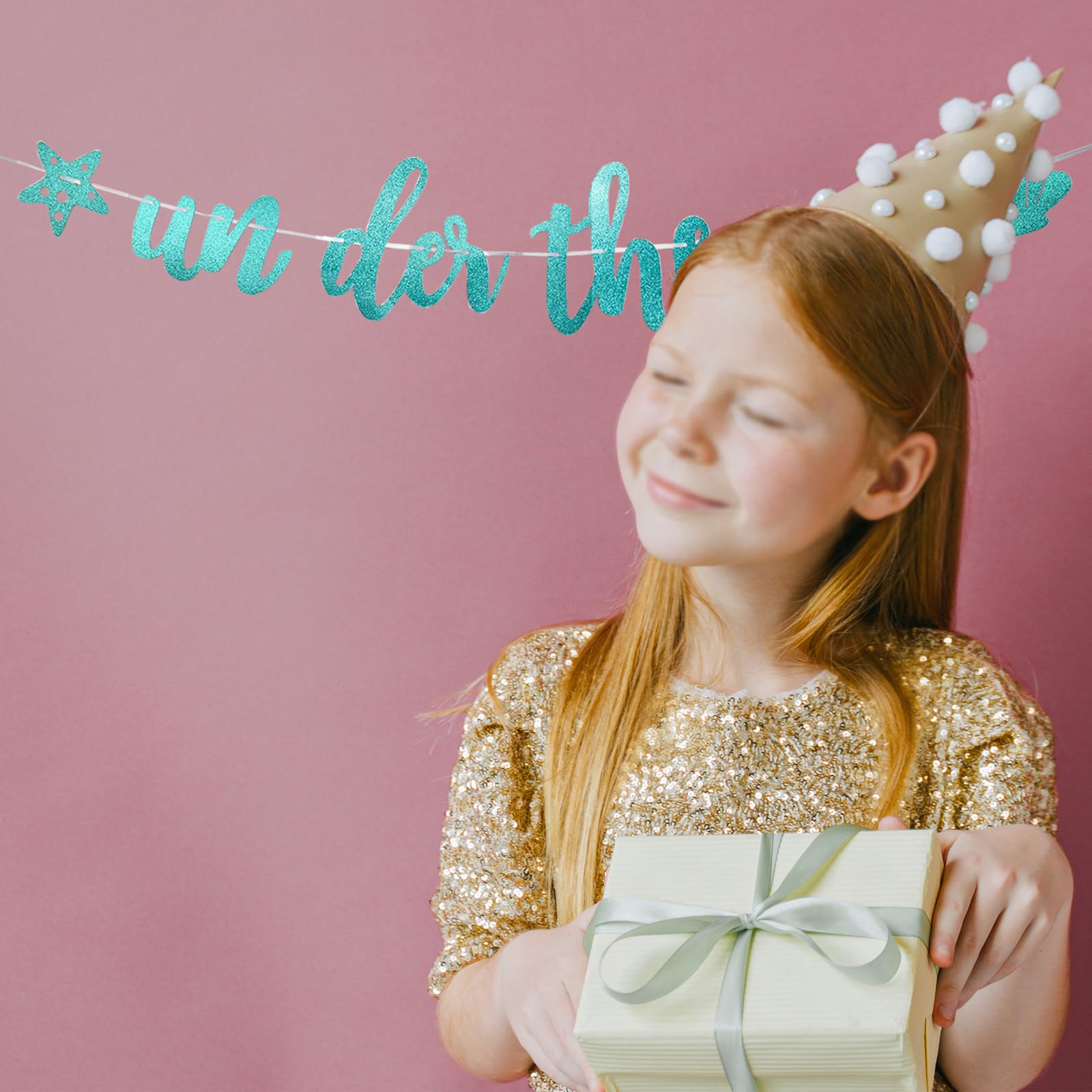 Zotemo Under the Sea Banner Blue Glitter Hanging Garland for Kids Mermaid Theme Birthday Party and Baby Shower Decorations