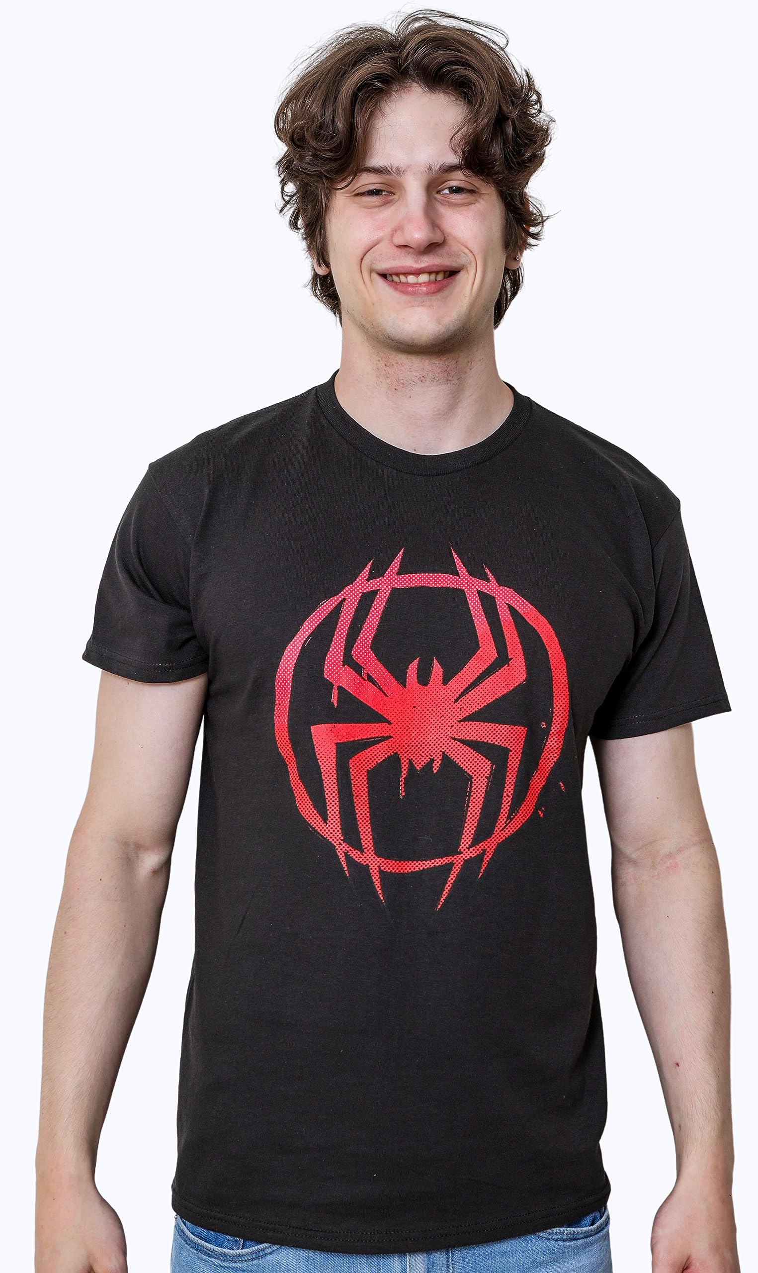 Marvel Spider-Man Miles Morales Icon Logo Spiderverse Adult T-Shirt(SM, Black)