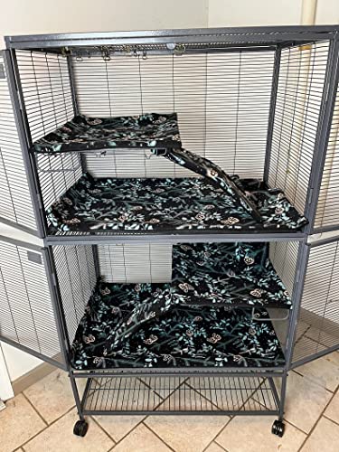 7-piece Cage Liner Set Midwest Double Critter/Ferret Nation “Winter Pinecones Black" for Rats, Sugar Gliders, Ferrets, Chinchillas