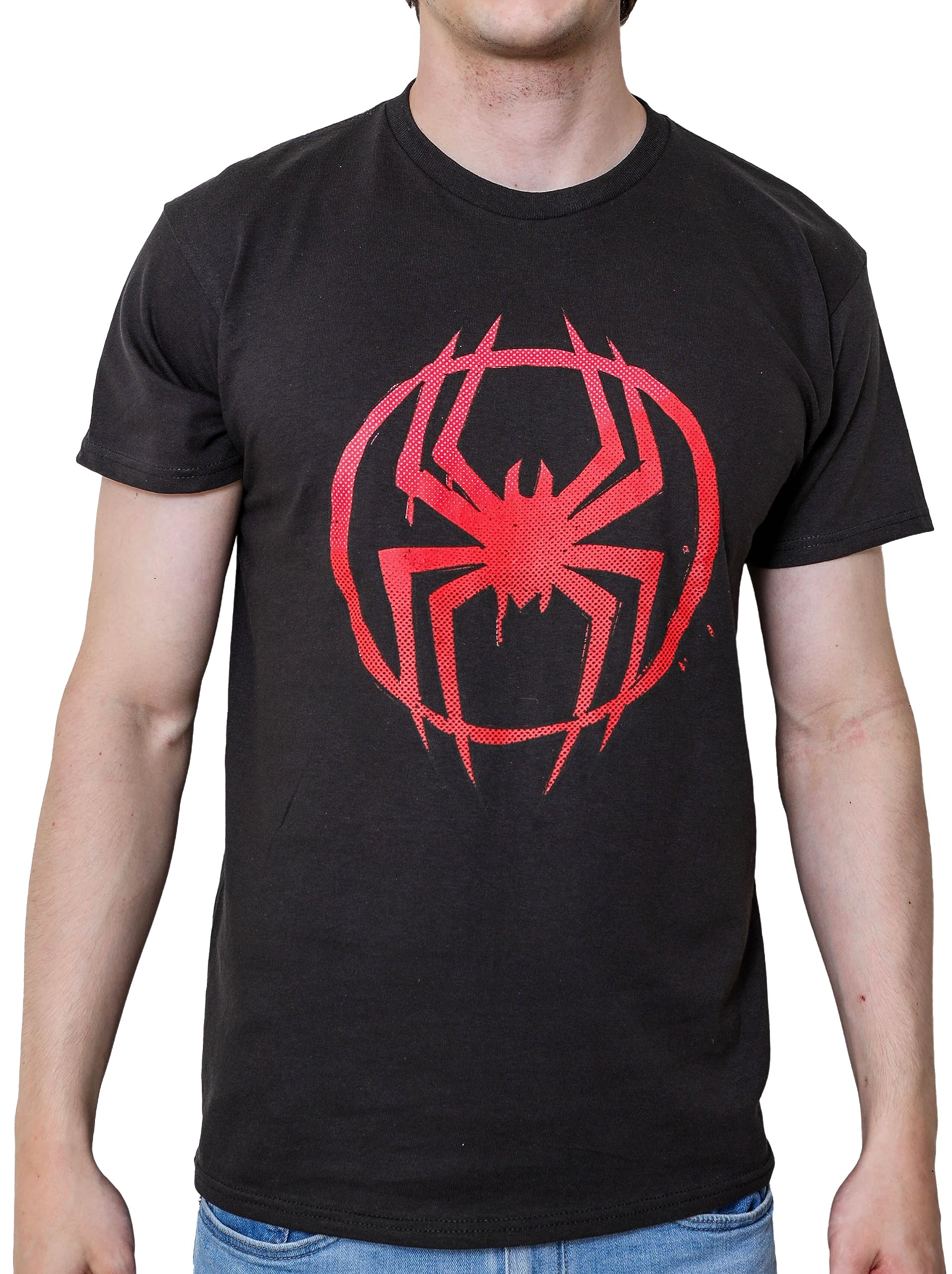 Marvel Spider-Man Miles Morales Icon Logo Spiderverse Adult T-Shirt(SM, Black)