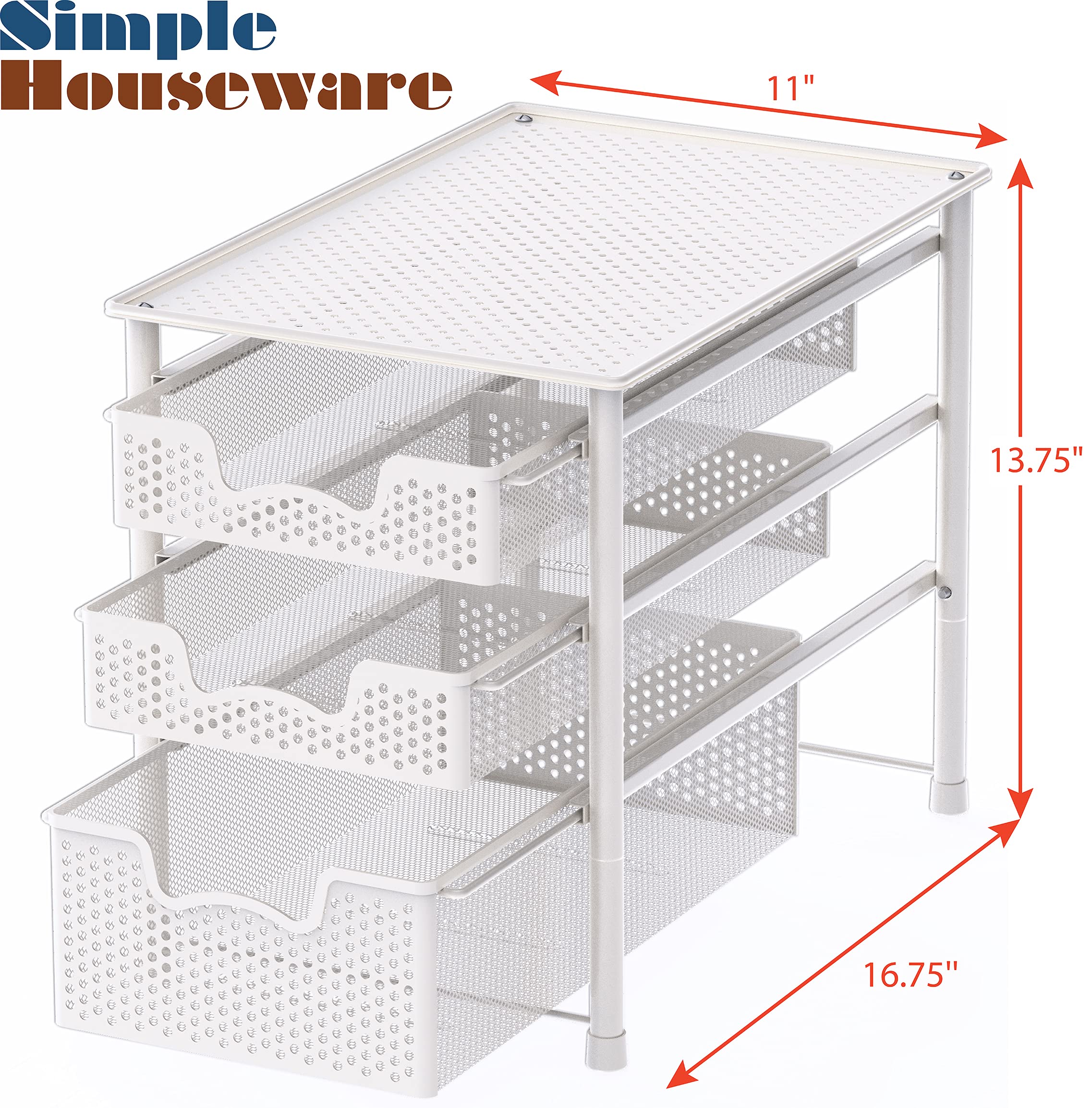 Simple Houseware Stackable 3 Tier Sliding Basket Organizer Drawer, White