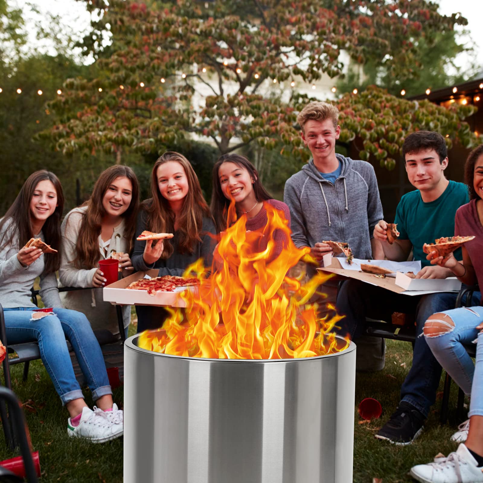 16.5 Inch Smokeless Fire Pit for Outdoor Wood Burning, Portable Stainless Steel Camping Stove with Stand, Unique Removable Ash Pan Design, H: 11.5 in, 13.22 lbs - Ideal for Camping