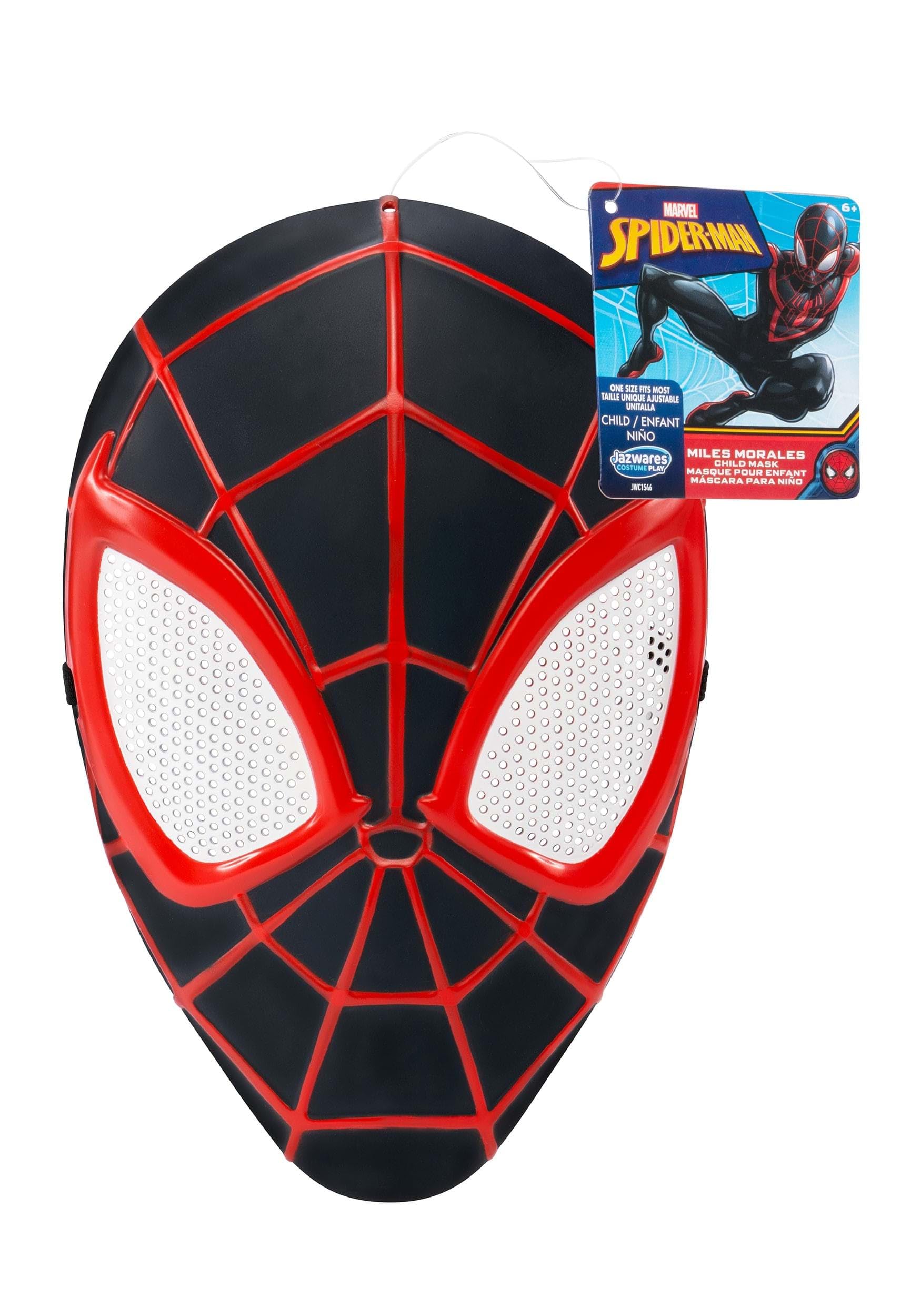 Jazwares Marvel Youth Miles Morales Mask - 3D Plastic Mask with Elastic Strap Standard Black