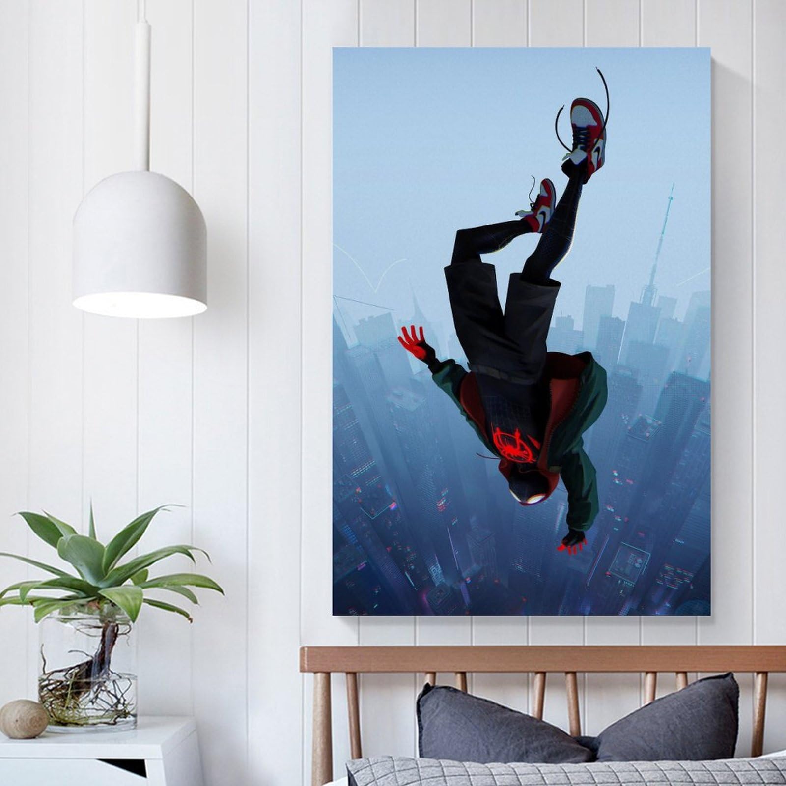Queosmpei Miles Morales Jump Poster Canvas Wall Art Picture Print Painting for Home Wall Decor 16x24inch(40x60cm)
