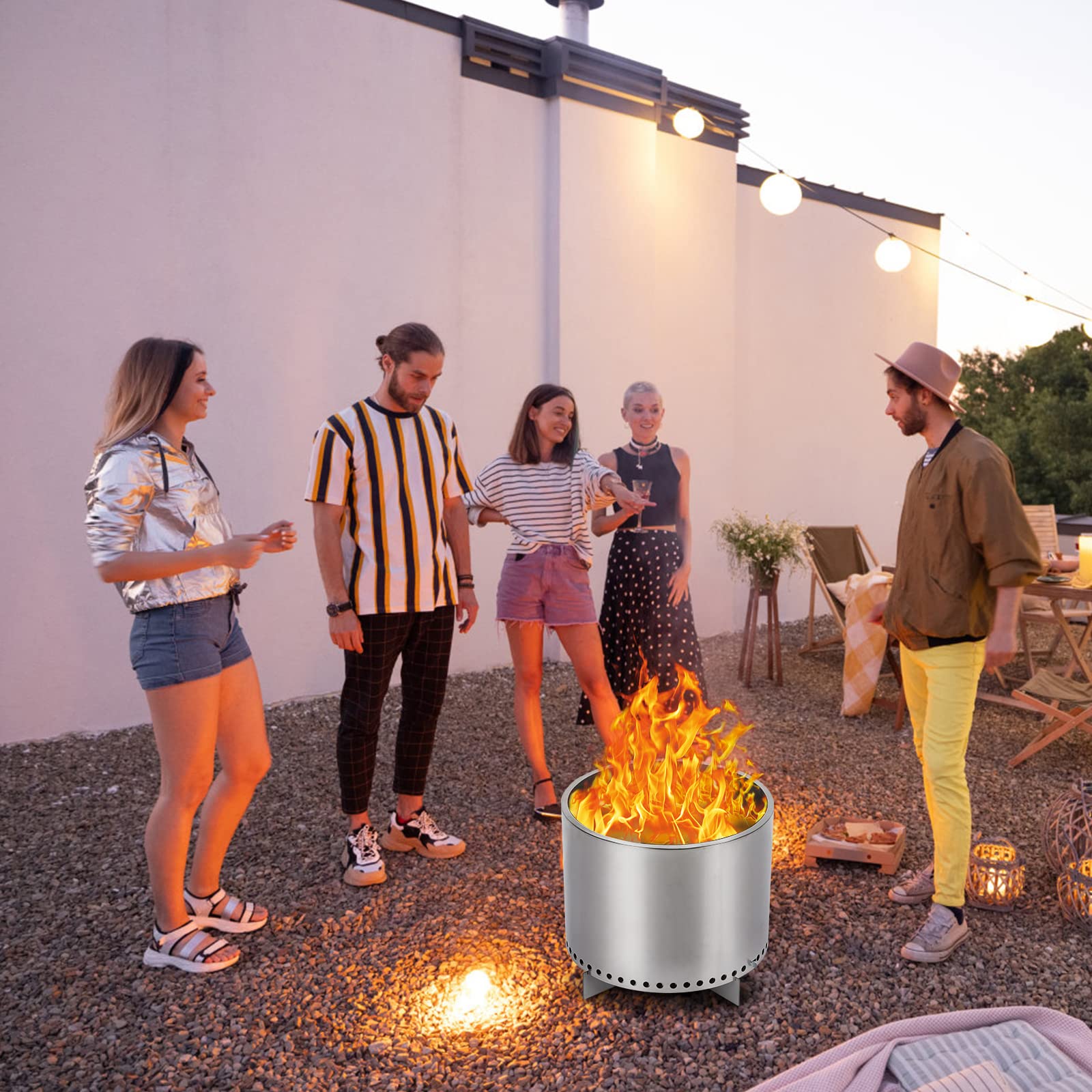 16.5 Inch Smokeless Fire Pit for Outdoor Wood Burning, Portable Stainless Steel Camping Stove with Stand, Unique Removable Ash Pan Design, H: 11.5 in, 13.22 lbs - Ideal for Camping