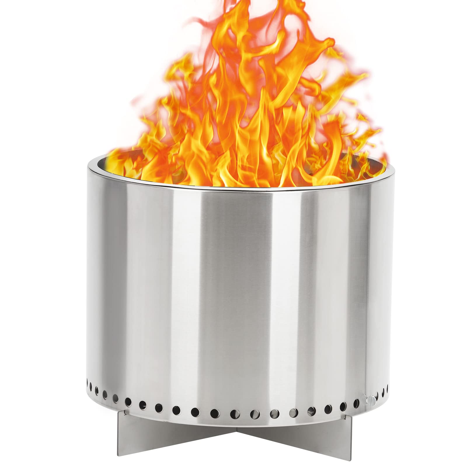 16.5 Inch Smokeless Fire Pit for Outdoor Wood Burning, Portable Stainless Steel Camping Stove with Stand, Unique Removable Ash Pan Design, H: 11.5 in, 13.22 lbs - Ideal for Camping