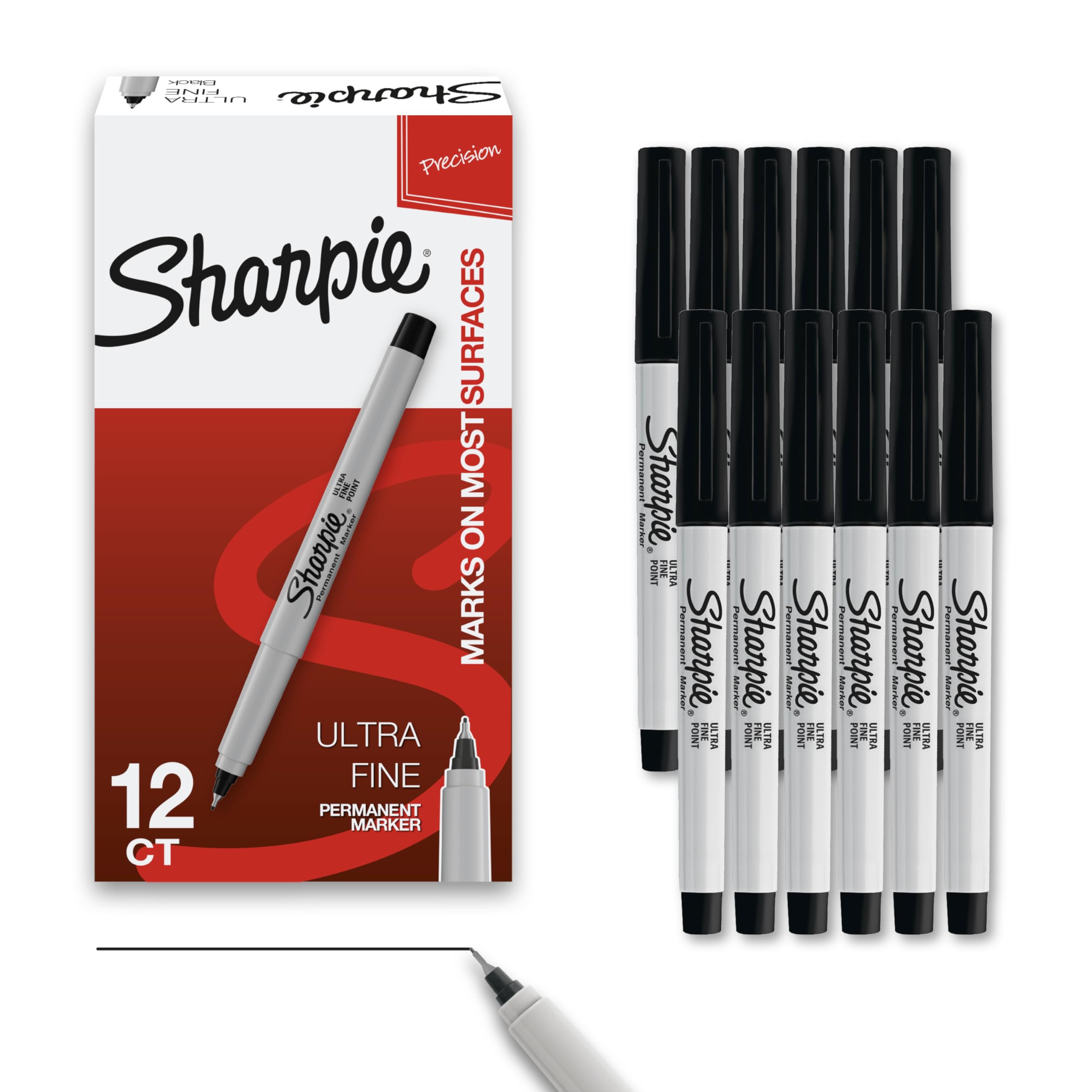 SHARPIE Permanent Markers, Ultra Fine Point, Black, 12 Count