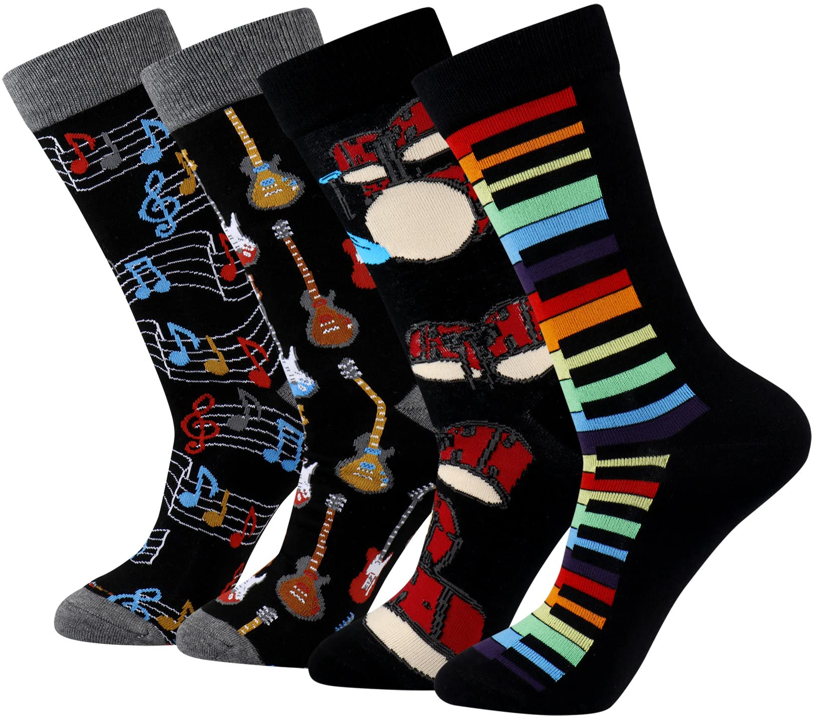 xiaomaizi Men's Funny and Crazy Music Dress Socks Novelty Cotton Casual Cool Crew Scoks for Men Size 9-12 (4 Pairs)