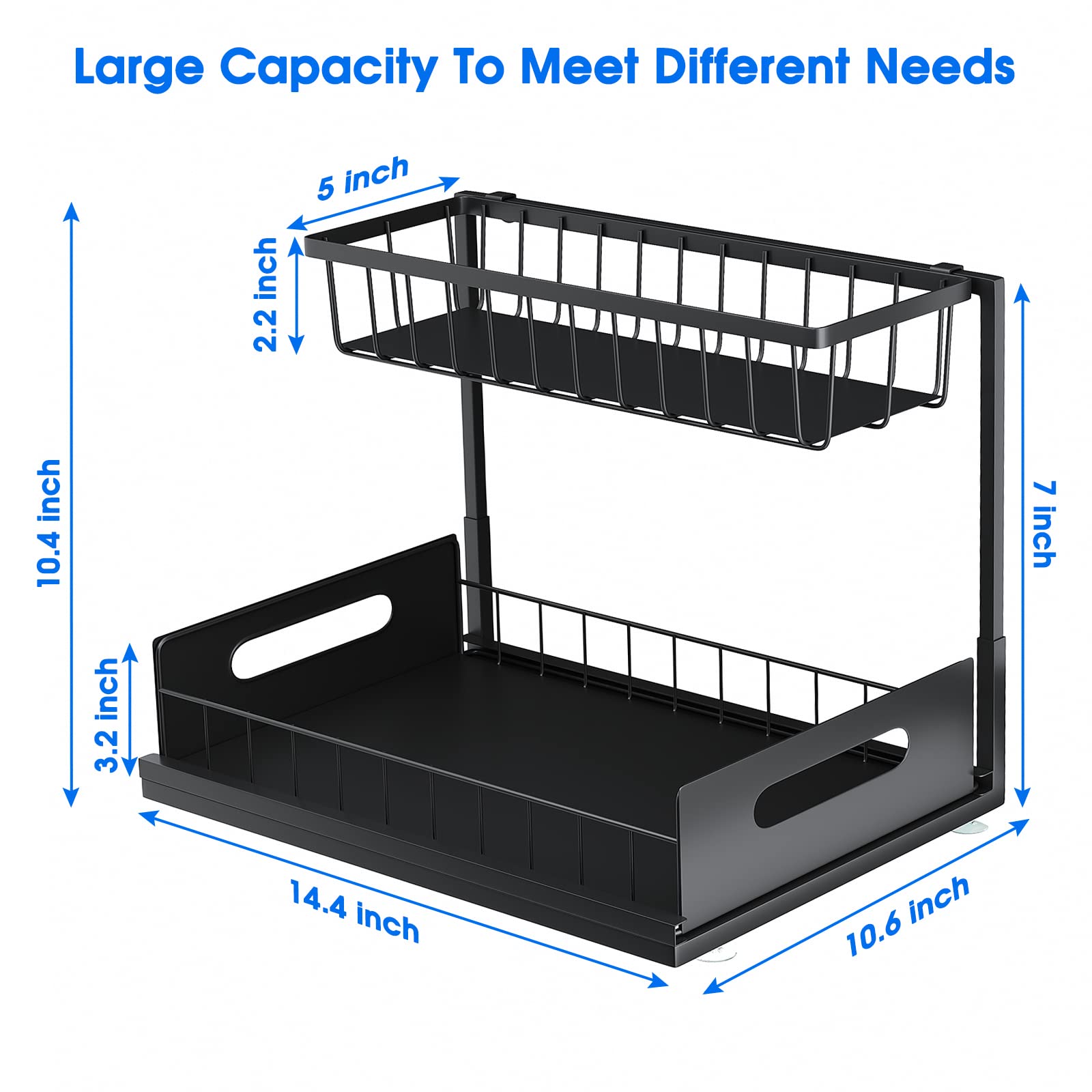 UINOFLE Under Sink Organizers and Storage, 2 Tier Sliding Cabinet Basket Organizer Drawer Pull Out Cabinet Organizer Multi-Purpose Under Sink Organizer for Bathroom Kitchen (Black)