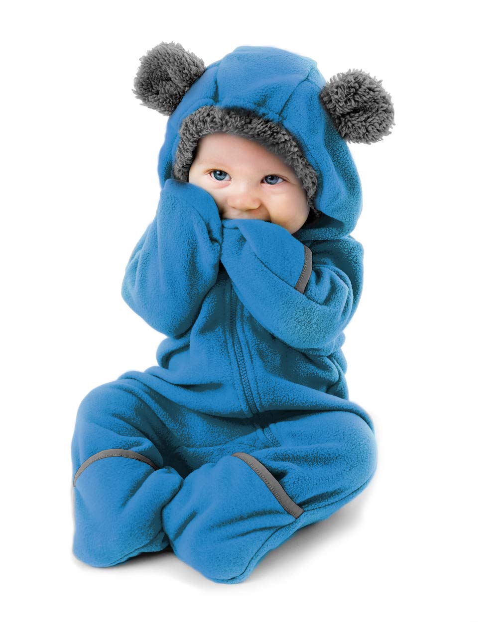 Fleece Baby Bunting Bodysuit – Infant One Piece Kids Hooded Romper Outerwear Toddler Jacket Bear - Blue 12-18 Months