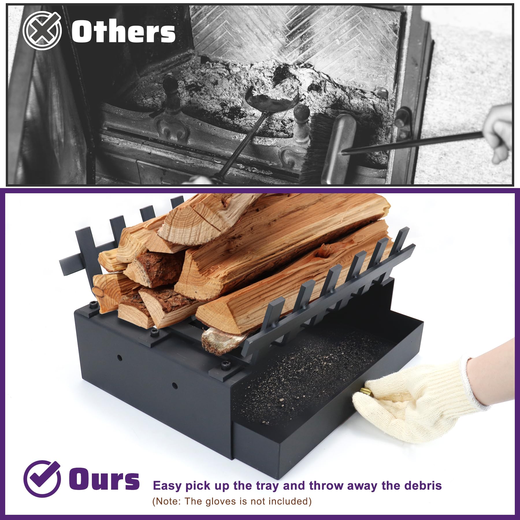 Mxclimate Fireplace Ash Tray Fireplace Log Grate kit,Ember Holder Fireplace Pan for Ash Collection,14'' Firewood Log Burning Rack Fire Grates for Indoor Outdoor Pit Camping Firepit