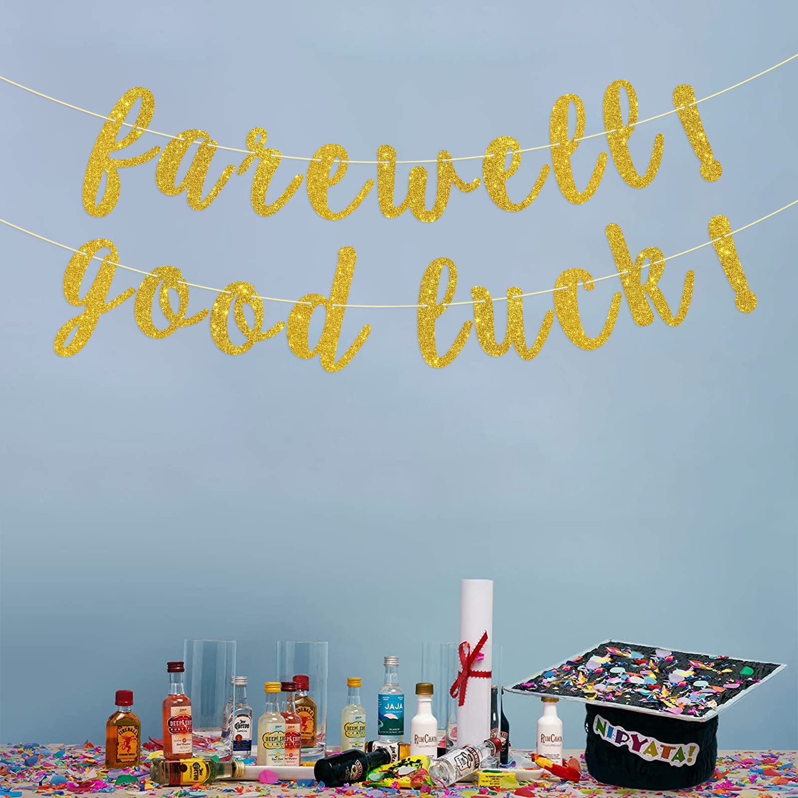Dill-Dall Farewell Good Luck Banner, Farewell Banner, Going Away Party / Retirement / Graduation / Moving / Job Changing Party Decorations (Gold)